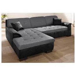 Ecksofa Home Affaire "Bergen" Sofas Gr. B/H/T: 267cm x 83cm x 178cm, Microfaser MELROSE-Struktur, Recamiere links, mit Bettfunktion, silberfarben (schwarz/silber) wahlweise mit Bettfunktion L-Form