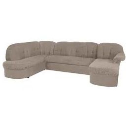 Wohnlandschaft DOMO collection "Pegnitz U-Form" Sofas Gr. B/H/T: 292cm x 82cm x 180cm, Struktur grob, Recamiere rechts, ohne Bettfunktion, braun (braun-beige) wahlweise mit Bettfunktion