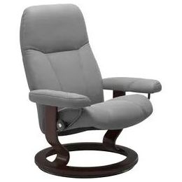 Relaxsessel stressless "Consul" Sessel Gr. Leder BATICK, Classic Base Braun, PlusTMSystem-Gleitsystem-Relaxfunktion-Drehfunktion-Kopfstützenverstellung-Rückteilverstellung, B/H/T: 72cm x 94cm x 70cm, grau (wild dove batick) mit Classic Base, Größe S, Gestell Braun