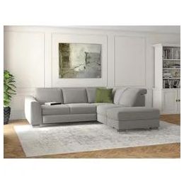 Sit & More Ecksofa SIT & MORE "Dundee L-Form" Sofas Gr. B/H/T: 263cm x 86cm x 219cm, Struktur, Ottomane rechts, mit Kopfteilverstellung-ohne Bettfunktion-ohne Stauraum, grau mit Federkern und Edelstahlfüßen, wahlweise Kopfteilverstellung