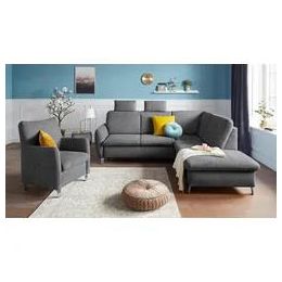 Sit & More Ecksofa SIT & MORE "Daytona L-Form" Sofas Gr. B/H/T: 236cm x 93cm x 214cm, Luxus-Microfaser weich, Ottomane rechts, mit Bettfunktion-mit Stauraum, grau mit Federkern, zwei Kopfstützen und wahlweise Bettfunktion