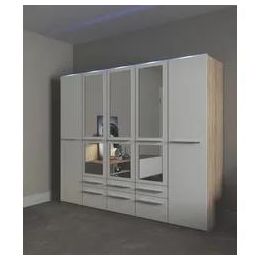 Drehtürenschrank Priess "Barcelona" Schränke Gr. B/H/T: 230 cm x 193 cm x 54 cm, mit Spiegel, mit Beleuchtung, 5 St., weiß (struktureichefarben hell, weiß) in vielen Farben und Ausführungen