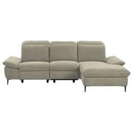 Ecksofa Places of Style "Amalfi L-Form" Sofas Gr. B/T: 263cm x 170cm, Feinstruktur, Recamiere rechts, mit verstellbaren Kopftstützen-mit elektrischer Relaxfunktion, grau (platinum) mit verstellbaren Kopfstützen und Armlehnen