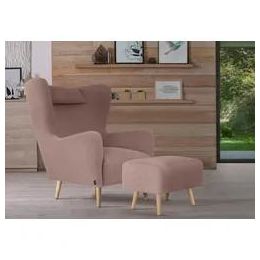 Sessel Home Affaire "Telford auch in Fellimitat, B/T/H: 77/92/106 cm" Gr. Struktur fein, incl. Hocker, B/H/T: 77 cm x 106 cm x 92 cm, rosa (rosé) Ohrensessel mit Hocker Sessel wahlweise und ohne Hocker, in vielen Bezugsqualitäten,