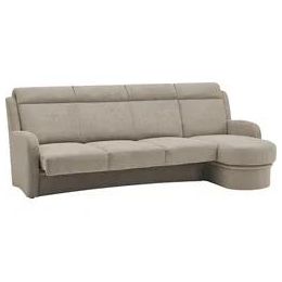 Ecksofa VILLA BECK "Varese L-Form" Sofas Gr. B/H/T: 256cm x 102cm x 83cm, Microfaser-Flock, Longchair rechts, mit Bettkasten, beige (2 stone) Kopfteilverstellung, wahlweise mit Sitzvorzug, in Sitzhöhe 49 cm