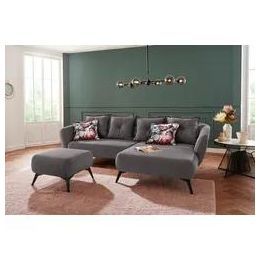 Ecksofa Inosign "Baggio L-Form" Sofas Gr. B/H/T: 277cm x 80cm x 162cm, Veloursstoff, Recamiere rechts, schwarz (asche) Zierkissen inklusive