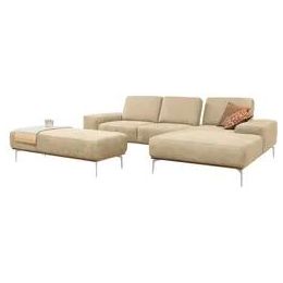 Ecksofa W.Schillig "run" Sofas Gr. B/H/T: 279cm x 88cm x 178cm, Stoff S37, Recamiere rechts, mit Sitztiefenverstellung, beige (sahara s37) mit elegantem Holzsockel, Füße in Chrom glänzend, Breite 279 cm