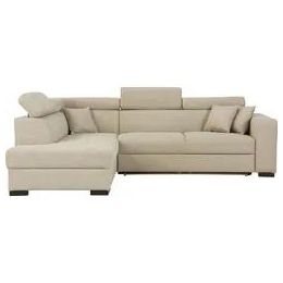 Ecksofa Home Affaire "Tulio L-Form" Sofas Gr. B/H/T: 267 cm x 95 cm x 198 cm, Struktur, Ottomane links, mit Bettfunktion-mit Bettkasten, beige wahlweise mit Bettfunktion und Bettkasten, incl. 3 Zierkissen