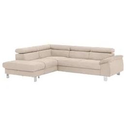 Ecksofa COTTA "Komaris L-Form" Sofas Gr. B/H/T: 249cm x 72cm x 100cm, Microfaser PRIMABELLE, Ottomane links, ohne Bettfunktion-ohne Bettkasten-ohne RGB-LED-Beleuchtung-mit Kopfteilverstellung, beige inklusive Kopf- bzw. Rückenverstellung, wahlweise Bettfunktion