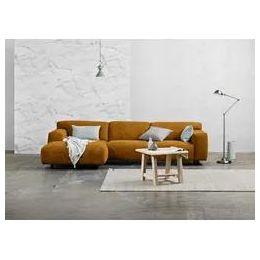 Ecksofa furninova "Vesta, modern und sehr bequem, tolle Detailverarbeitung, L-Form" Sofas Gr. B/H/T: 300cm x 74cm x 160cm, Velours, Recamiere links, ohne Bettfunktion, gelb (mustard) im skandinavischen Design