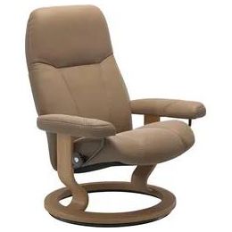 Relaxsessel stressless "Consul" Sessel Gr. Leder PALOMA, Classic Base Eiche, PlusTMSystem-Gleitsystem-Relaxfunktion-Drehfunktion-Kopfstützenverstellung-Rückteilverstellung, B/H/T: 85cm x 100cm x 77cm, braun (almond paloma) mit Classic Base, Größe L, Gestell Eiche