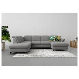 Sit & More Wohnlandschaft SIT&MORE "Maggiore U-Form" Sofas Gr. B/T: 312 cm x 224 cm, Soft clean, Ottomane links, mit Kopfteilverstellung-ohne Bettfunktion-ohne Stauraum-Fussfarbe: Nickel satiniert, grau wahlweise mit Kopfteilverstellung, Bettfunktion und Stauraum