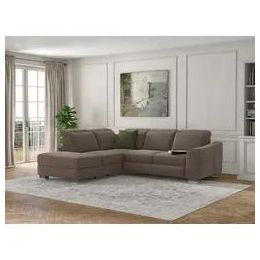 Sit & More Ecksofa SIT & MORE "Dundee L-Form" Sofas Gr. B/H/T: 263cm x 86cm x 219cm, Luxus-Microfaser Paris, Ottomane links, ohne Kopfteilverstellung-ohne Bettfunktion-ohne Stauraum, grau (taupe) mit Federkern und Edelstahlfüßen, wahlweise Kopfteilverstellung