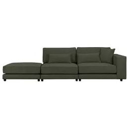 Ottomane OTTO products "Grenette" Sofas Gr. B/H/T: 291cm x 77cm x 102cm, Struktur (recyceltes Polyester), Armlehne rechts, grün (dunkelgrün) Modulsofa, im Baumwoll-Leinenmix oder aus recycelten Stoffen