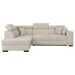 Ecksofa Home Affaire "Tulio L-Form" Sofas Gr. B/H/T: 267 cm x 95 cm x 198 cm, Samtstruktur, Ottomane links, mit Bettfunktion-mit Bettkasten, beige (cream) wahlweise mit Bettfunktion und Bettkasten, incl. 3 Zierkissen