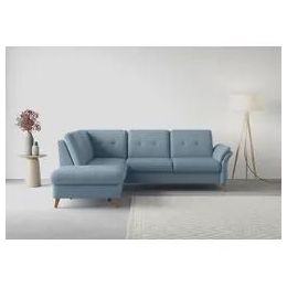 Sit & More Ecksofa SIT & MORE "Göteborg" Sofas Gr. B/H/T: 250cm x 90cm x 226cm, Flachgewebe AMSTERDAM, Ottomane links, ohne Bettfunktion-ohne Bettkasten, blau (eisblau) Sitztiefenverstellung und Federkern, wahlweise mit Bettfunktion