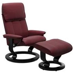 Relaxsessel stressless "Admiral", rot (bordeaux batick), B:78cm H:98cm T:73cm, Leder BATICK: BATICK ist ein leicht korrigiertes, durchgefärbtes und genarbtes Möbelleder, bei dem die meisten Unebenheiten und Spuren in der Regel entfernt wurden., Sessel, mit Classic Base, Größe M & L, Gestell Schwarz