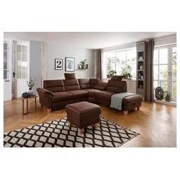 Ecksofa Home Affaire "Soleo L-Form" Sofas Gr. B/H/T: 262 cm x 89 cm x 235 cm, Luxus-Microfaser Lederoptik, Ottomane rechts, mit Relaxfunktion-mit Bettfunktion-mit Stauraum, braun komfortabel durch Trapezecke mit Relaxfunktion, auch Bettfunktion