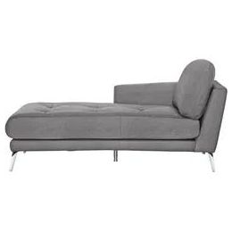 Chaiselongue W.Schillig "softy" Sofas Gr. B/H/T: 106cm x 79cm x 168cm, Chenille-Flachgewebe R66, Armlehne links, grau (dolphin r66) mit dekorativer Heftung im Sitz, Füße Chrom glänzend