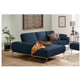 Ecksofa W.Schillig "run" Sofas Gr. B/H/T: 279cm x 88cm x 178cm, ROHLEDER Jacquard-Flachgewebe Q2 W60, Recamiere links, mit Sitztiefenverstellung, blau (jeans w60) mit elegantem Holzsockel, Füße in Silber matt, Breite 279 cm