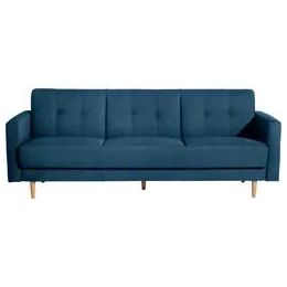 3-Sitzer Max Winzer "Jesper Kippcouch mit komfortablem Federkern, klassisch und modern" Sofas Gr. B/H/T: 224 cm x 84 cm x 82 cm, Samtvelours 20442, blau (petrol) Schlafsofa mit Knopfheftung im Rücken, inklusive Bettkasten