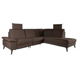 Ecksofa Alina Sofas Gr. B/H/T: 243cm x 118cm x 210cm, Struktur GBA, Ottomane rechts, mit Armlehnenverstellung, braun (dunkelbraun gba 24) inkl. Kopfstützen, wahlweise mit Relaxfunktion, Breite: 243 cm