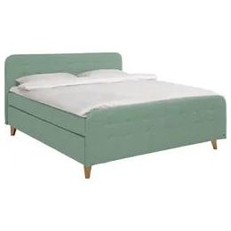 Boxspringbett Tom Tailor HOME "NORDIC BOX" Komplettbetten Gr. Struktur fein TBO, Liegefläche B/L: 140cm x 200cm, H2, 5-Zonen-Tonnentaschen-Federkernmatratze, grün (mint tbo 53) Boxspringbett mit Knopfheftung im Kopfteil und Fußteil, Füße in Buche natur