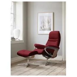 Relaxsessel stressless "Sunrise" Sessel Gr. ROHLEDER Stoff Q2 FARON, Cross Base Eiche, Relaxfunktion-Drehfunktion-PlusTMSystem-Gleitsystem-BalanceAdaptTM, B/H/T: 83cm x 105cm x 74cm, rot (red q2 faron) mit Hocker, Cross Base, Größe S, M & L, Holzakzent Eiche