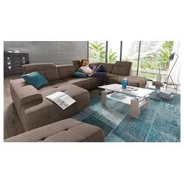 Sit & More Wohnlandschaft SIT & MORE "Mistral U-Form" Sofas Gr. B/H/T: 343cm x 93cm x 112cm, Struktur, Ottomane rechts, ohne Bettfunktion, braun (schlamm) wahlweise mit Bettfunktion, inklusive Kopfteilverstellung