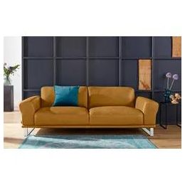 2,5-Sitzer W.Schillig "montanaa" Sofas Gr. B/H/T: 232cm x 78cm x 94cm, Longlife Xtra-Leder Z69, gelb (kurkuma z69) mit Metallkufen in Chrom glänzend, Breite 232 cm