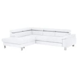 Ecksofa COTTA "Komaris L-Form" Sofas Gr. B/H/T: 249cm x 72cm x 100cm, Kunstleder SOFTLUX, Ottomane links, ohne Bettfunktion-ohne Bettkasten-mit RGB-LED-Beleuchtung-mit Kopfteilverstellung, weiß inklusive Kopf- bzw. Rückenverstellung, wahlweise Bettfunktion