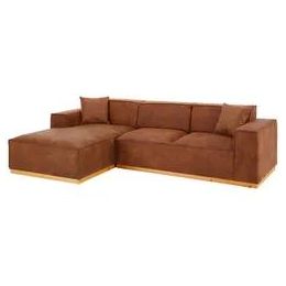 Ecksofa Home Affaire "Terry L-Form" Sofas Gr. B/H/T: 274cm x 75cm x 165cm, Luxus-Microfaser, Recamiere links, Vintageoptik, braun (cognac) Ecksofa Möbel Polstermöbel Sofas mit offener Kedernaht und Holzuntergestell