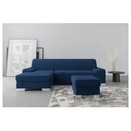 Ecksofa DOMO collection "Anzio L-Form" Sofas Gr. B/H/T: 271cm x 85cm x 160cm, Samtoptik, Recamiere links, Ohne Funktion-Mit Federkern, blau (marine) wahlweise mit Bettfunktion und Federkern