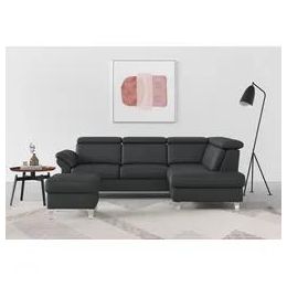 Sit & More Ecksofa SIT & MORE "Arngast L-Form" Sofas Gr. B/H/T: 245cm x 84cm x 194cm, NaturLEDER, Ottomane rechts, ohne Bettfunktion-ohne Bettkasten-Rücken echtes Leder, schwarz inklusive Kopfteilverstellung und Federkern