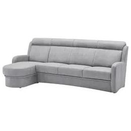 Ecksofa VILLA BECK "Varese L-Form" Sofas Gr. B/H/T: 256cm x 102cm x 83cm, Microfaser, Longchair links, mit Bettkasten, silberfarben (32 silber) Kopfteilverstellung, wahlweise mit Sitzvorzug, in Sitzhöhe 49 cm