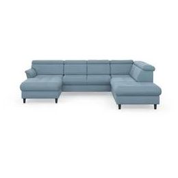 Sit & More Wohnlandschaft SIT & MORE "Marano U-Form", blau (hellblau), B:304cm T:216cm, 98% Polyester, 2% Polyamid, Sofas, inklusive Kopfteilverstellung, wahlweise mit Bettfunktion, Bettkasten