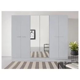 Drehtürenschrank Rauch "Kleiderschrank Schrank Garderobe TOPSELLER OTELI inkl. Inneneinteilung" Schränke Gr. B/H/T: 270cm x 210cm x 54cm, Mit Spiegel, grau (seidengrau) mit 3 Innenschubladen extra Böden optional Spiegel MADE IN GERMANY