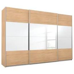 Schwebetürenschrank Rauch "Quadra" Schränke Gr. B/H/T: 315 cm x 210 cm x 62 cm, 3 St., braun (struktureichefarben hell, spiegel) mit Spiegelelementen