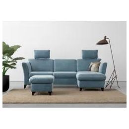 Ecksofa Home Affaire "Trelleborg L-Form" Sofas Gr. B/H/T: 249 cm x 86 cm x 162 cm, Breitcord, Recamiere rechts, ohne Bettfunktion-ohne Bettkasten, blau (blau, grau) wahlweise mit Bettfunktion und Bettkasten, inkl. Federkern-Polsterung