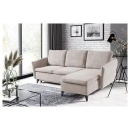 Ecksofa WERK2 "Loppo L-Form" Sofas Gr. B/H/T: 247 cm x 92 cm x 156 cm, Cord, Recamiere beidseitig montierbar, beige (sand) Cord-Schlafcouch mit losen Rückenkissen, Sofa Schlaffunktion