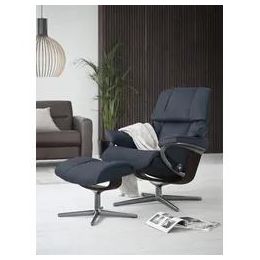 Relaxsessel stressless "Reno" Sessel Gr. Microfaser DINAMICA, Cross Base Braun-S, Relaxfunktion-Drehfunktion-PlusTMSystem-Gleitsystem-BalanceAdaptTM, B/H/T: 79cm x 99cm x 75cm, blau (blue dinamica) mit Cross Base, Größe S, M & L, Holzakzent Braun