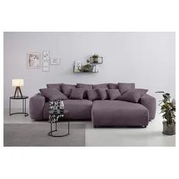 Ecksofa Home Affaire "Sundance" Sofas Gr. B/H/T: 318 cm x 87 cm x 188 cm, Cord, ohne Bettfunktion-ohne Bettkasten-ohne Topper, lila (purple) Dauerschläfer mit EasyBett-Schlaffunktion, Bettkasten und Topper