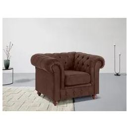 Sessel Home Affaire "Chesterfield B/T/H: 105/69/74 cm" Gr. Luxus-Microfaser weich, B/H/T: 105cm x 74cm x 89cm, braun mit hochwertiger Knopfheftung, auch in Leder