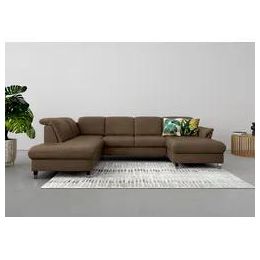 Sit & More Wohnlandschaft SIT&MORE "Maggiore U-Form" Sofas Gr. B/T: 312 cm x 224 cm, Struktur, Ottomane links, mit Kopfteilverstellung-ohne Bettfunktion-ohne Stauraum-Fussfarbe: Nickel satiniert, braun (schlamm) wahlweise mit Kopfteilverstellung, Bettfunktion und Stauraum