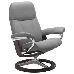 Relaxsessel stressless "Consul" Sessel Gr. Leder BATICK, Signature Base Wenge, BalanceAdaptTM-PlusTMSystem-Gleitsystem-Relaxfunktion-Drehfunktion-Kopfstützenverstellung-Rückteilverstellung, B/H/T: 78cm x 97cm x 70cm, grau (wild dove batick) mit Signature Base, Größe S, Gestell Wenge