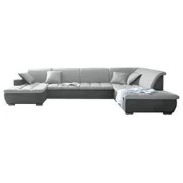 Wohnlandschaft Inosign "U-Form" Sofas Gr. B/H/T: 380cm x 85cm x 202cm, Microfaser PRIMABELLE-Struktur, Recamiere links, grau (grau/grau) im modernen Materialmix