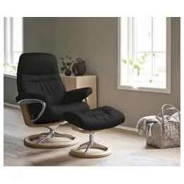 Relaxsessel stressless "Sunrise" Sessel Gr. Leder BATICK, Relaxfunktion-Drehfunktion-PlusTMSystem-Gleitsystem-BalanceAdaptTM, B/H/T: 83cm x 105cm x 74cm, schwarz (black batick) mit Signature Base, Größe M, Gestell Eiche