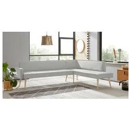 Eckbank exxpo - SOFA FASHION "Lungo, moderne Kedernaht, bequem und elegant, hoher Holzfuß" Sitzbänke Gr. B/H/T: 198cm x 84cm x 260cm, Veloursstoff, langer Schenkel links, beige (beige melange) hochwertige Detailverarbeitung, frei im Raum stellbar