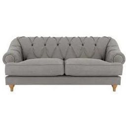 3-Sitzer Home Affaire "Alegra" Sofas Gr. B/H/T: 208cm x 86cm x 108cm, Struktur fein, grau (hellgrau) mit Knopfheftung im Rücken, Keder und Nieten in Armlehnen