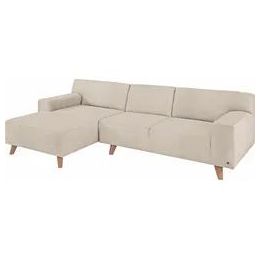 Ecksofa Tom Tailor HOME "NORDIC PURE" Sofas Gr. B/H/T: 266cm x 77cm x 151cm, Samtstoff STC, Recamiere links, beige (ivory stc 1) mit Recamiere, im Retrolook, Füße Buche natur